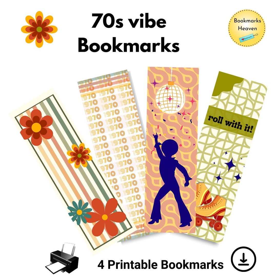 Retro Bookmarks Digital Download, 70s Bookmarks Designs Printable, Book ...