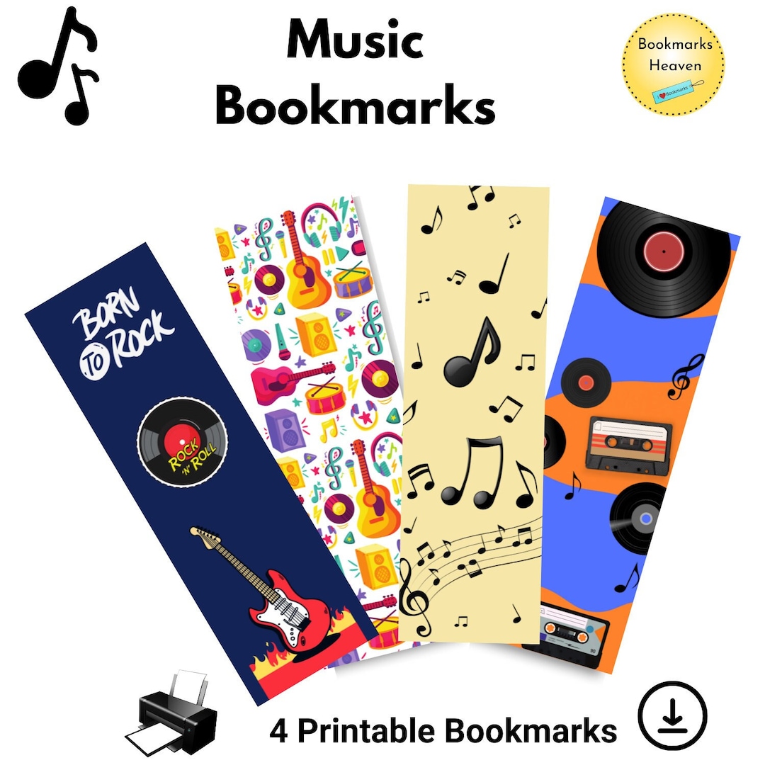 Music Bookmark Set of 4 Printable, Music School Gift, Music Teacher ...