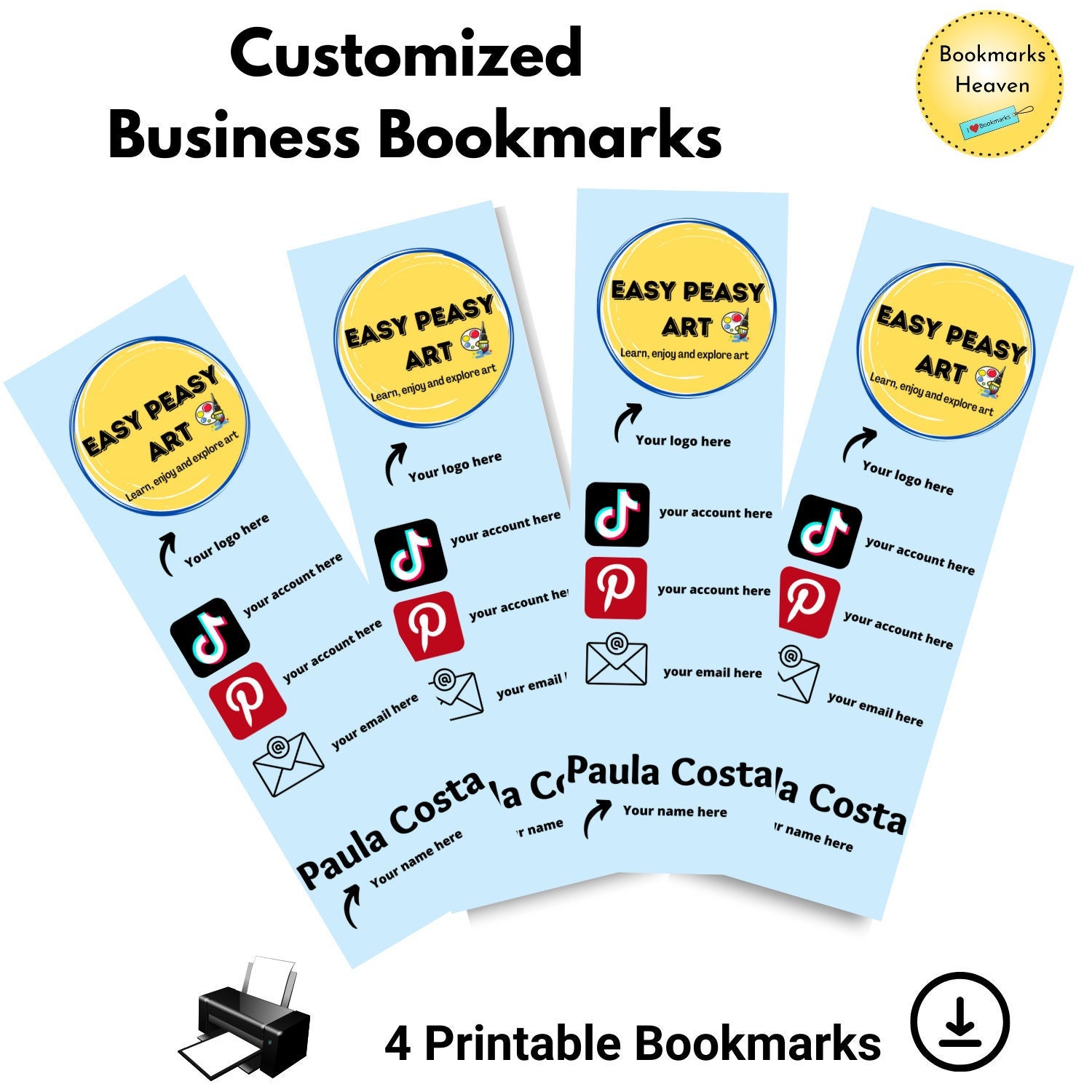 Printable Business Bookmarks, Small Business Cards, Personalized ...