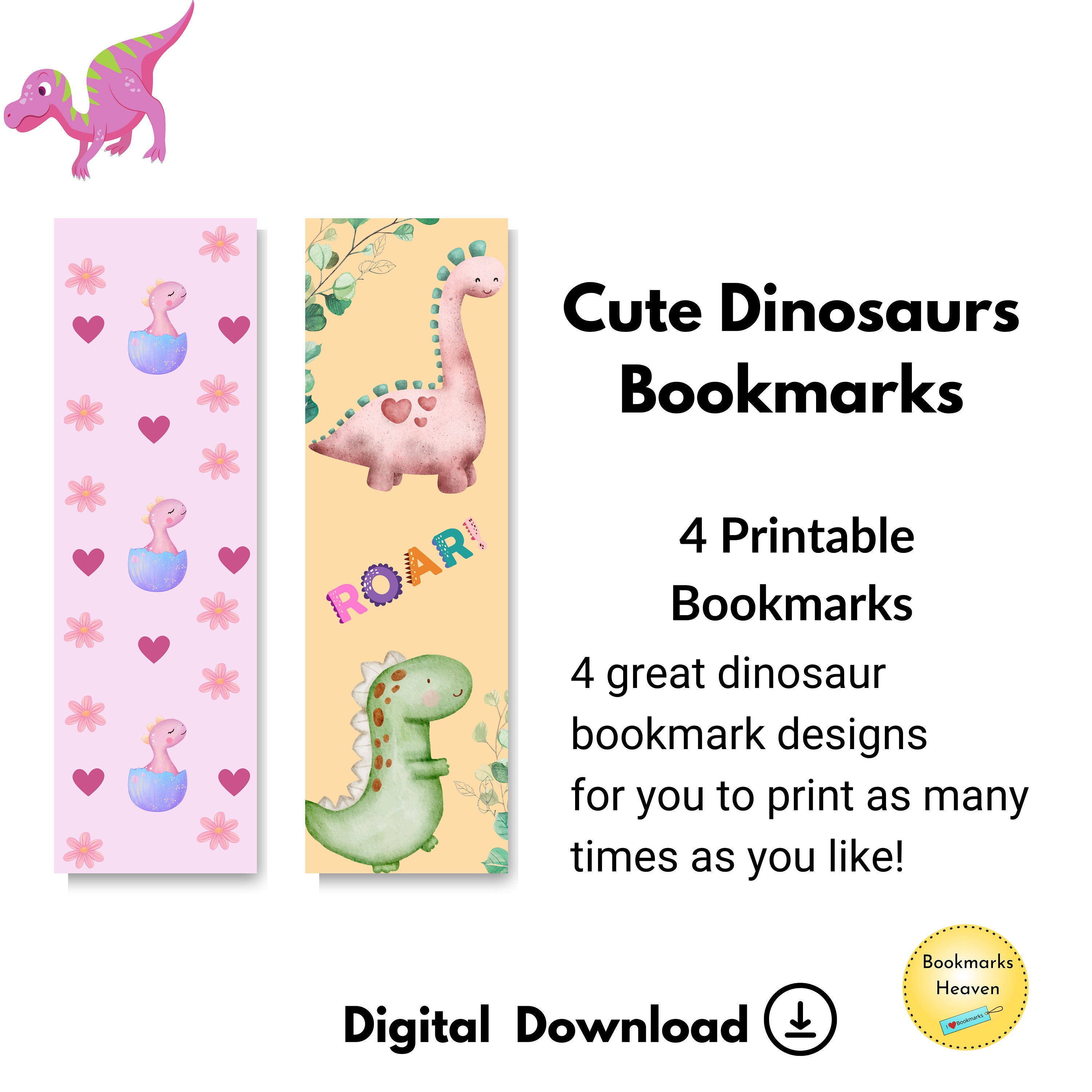 Dinosaur Bookmark Printable, Dinosaur Party Favor for Girls, Pink ...