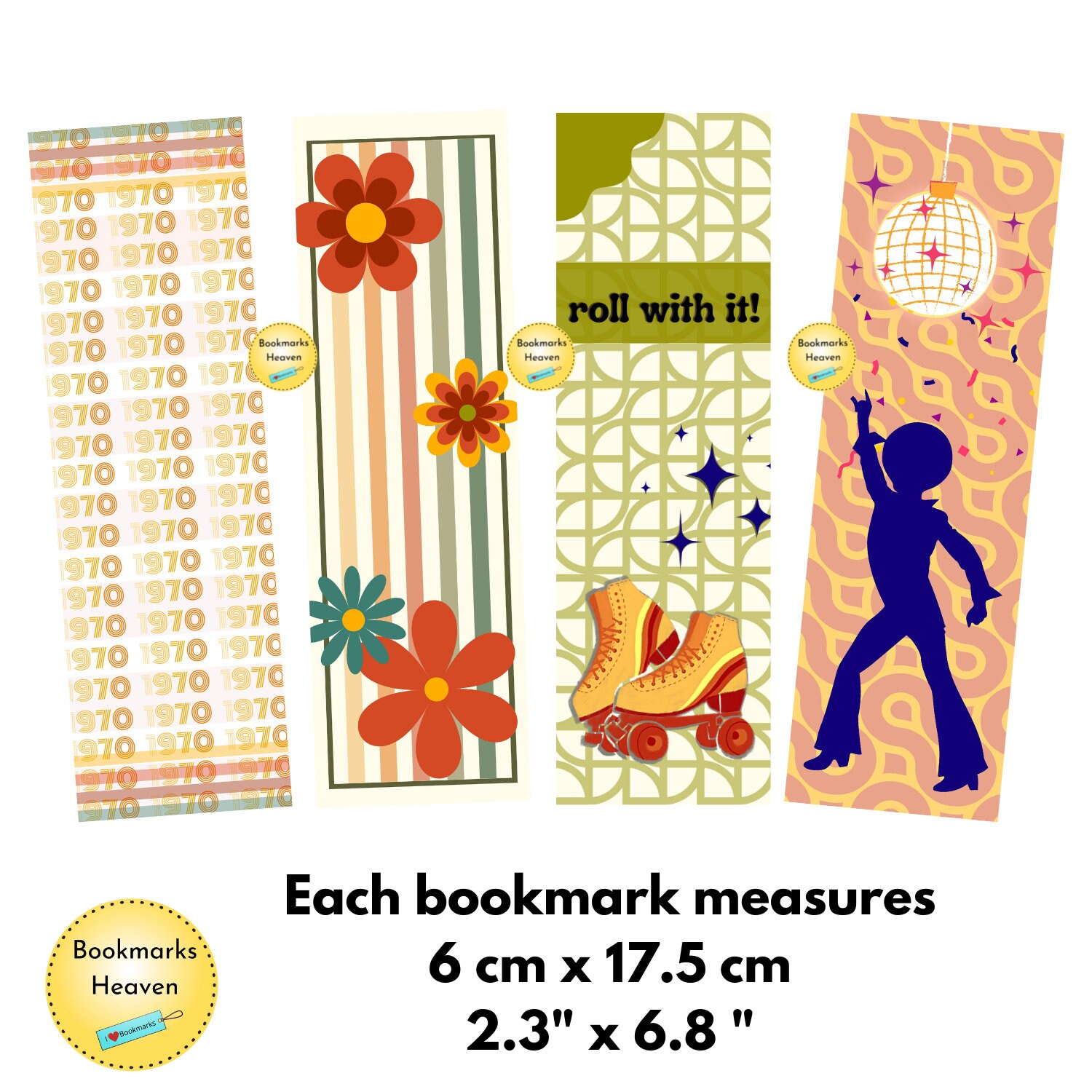 Retro Bookmarks Digital Download, 70s Bookmarks Designs Printable, Book ...