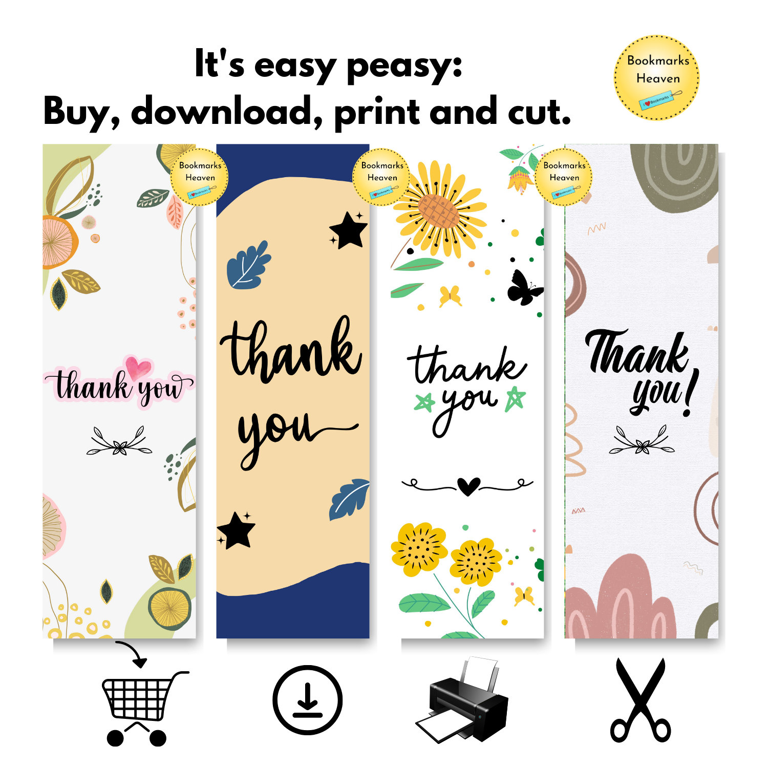 Thank You Printable Bookmarks, Thank You Bookmark Design, Thank You ...