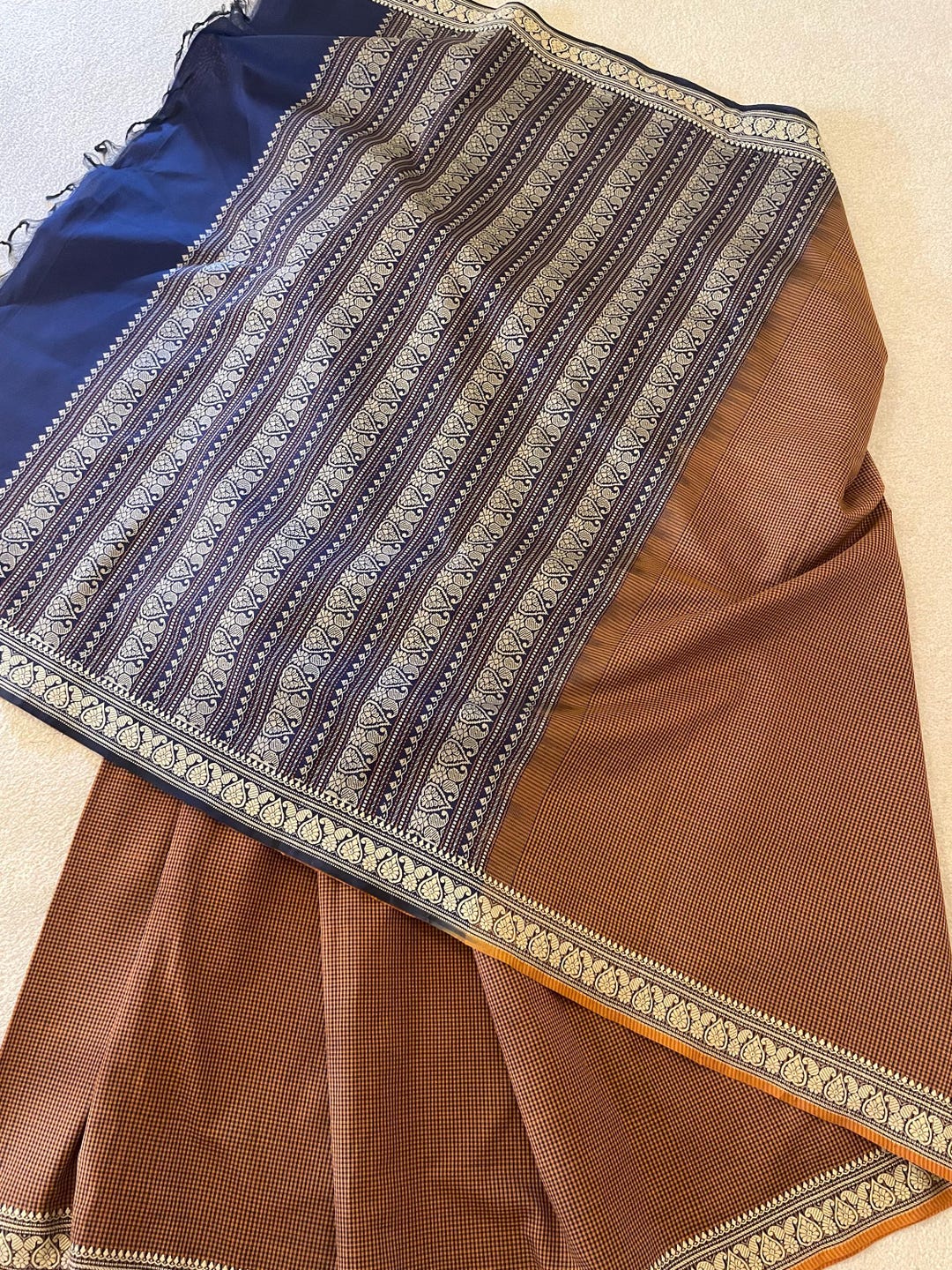 Traditional Saree With Orange & Blue Color Woven Traditional Pattern ...