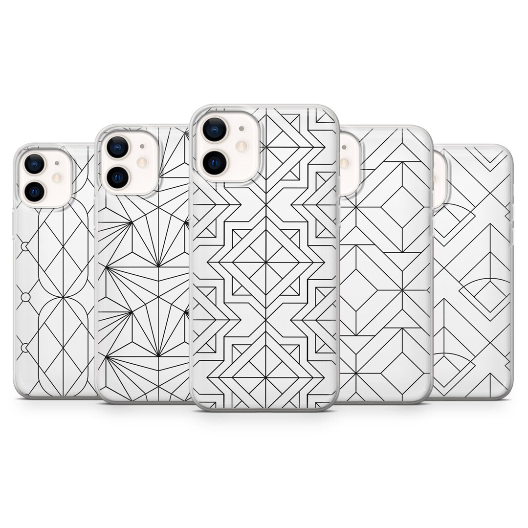 Geometric Line Art Phone Case, Black and White TPU Cover - Etsy