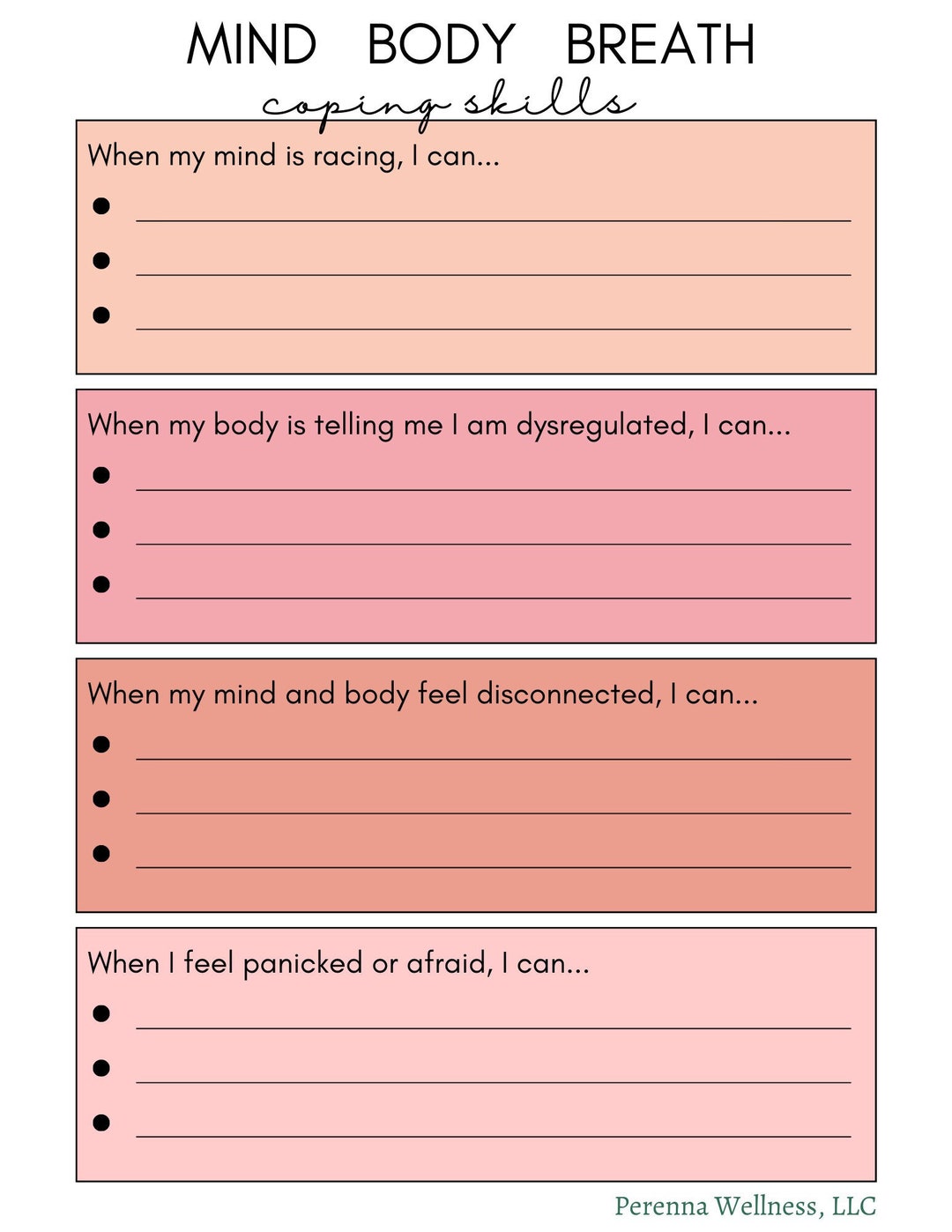 Coping Skills List for Mind, Body, and Breath - Etsy