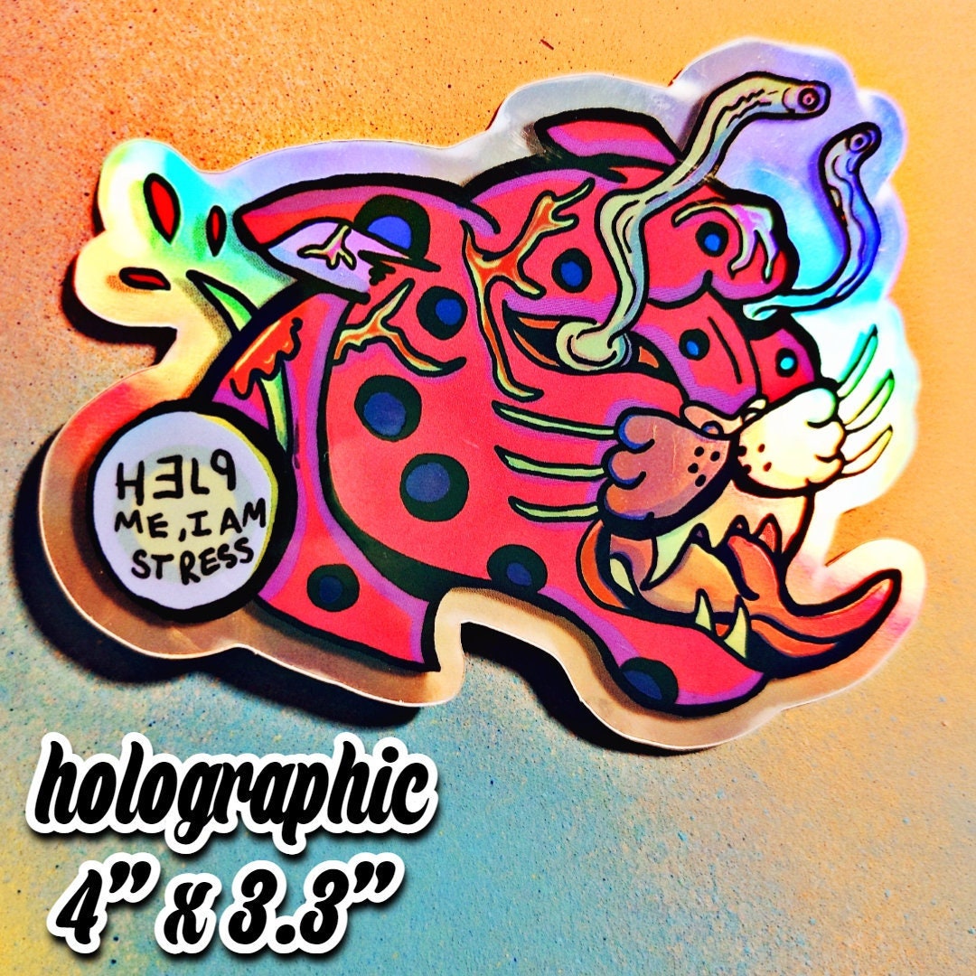 Holographic Leopard Monster, Stress Monster, Stress Kitty, Fantasy ...