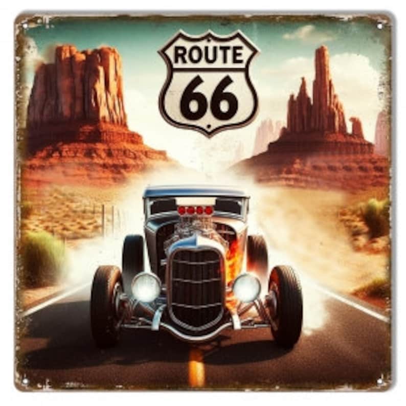 Route 66 Hot Rod 12x12 Metal Sign - Etsy