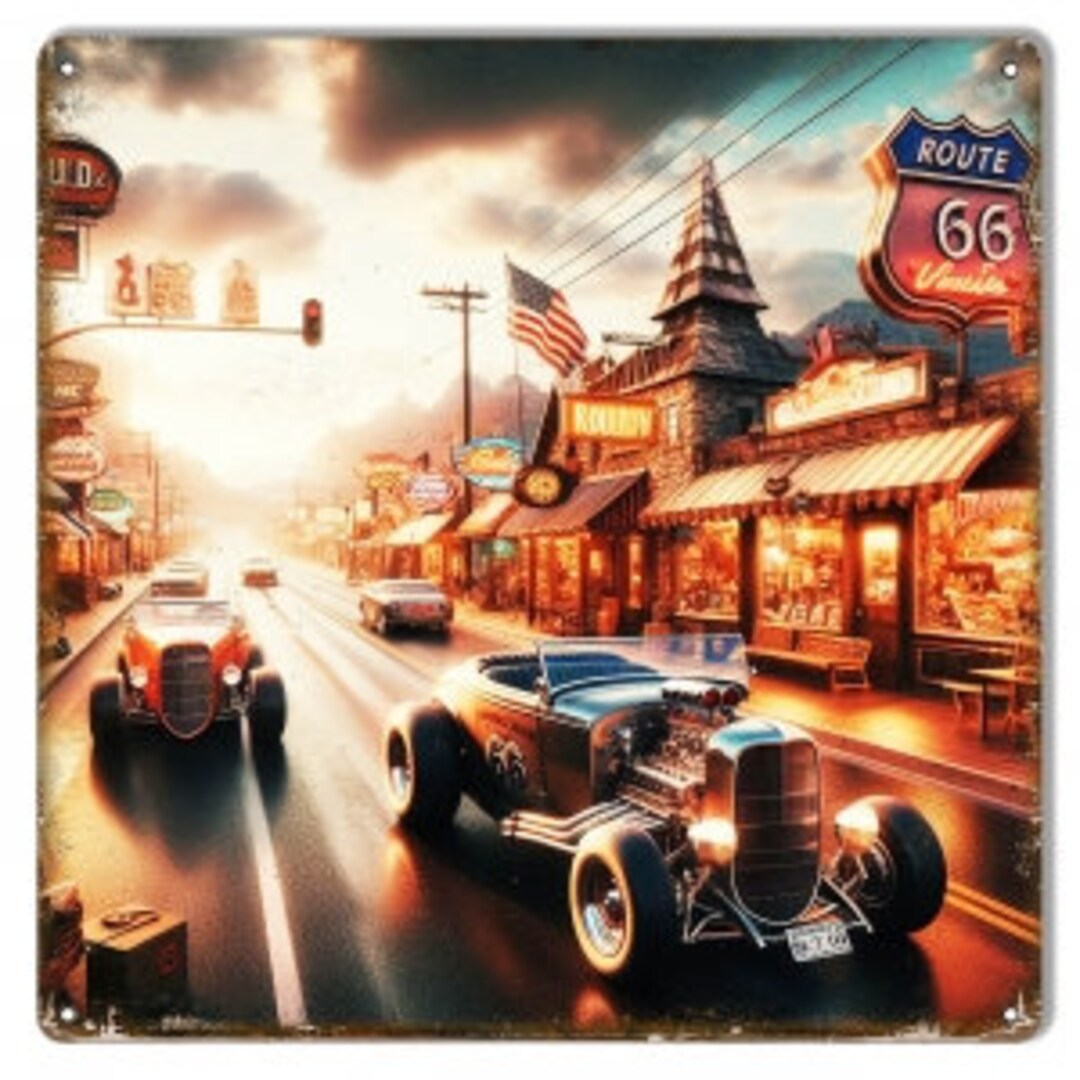 Hot Rods on Route 66 12"x12" Metal Sign - Etsy