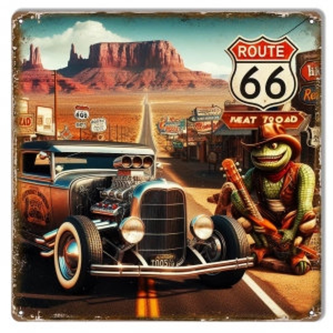 Route 66 Hot Rod 12"x12" Metal Sign - Etsy
