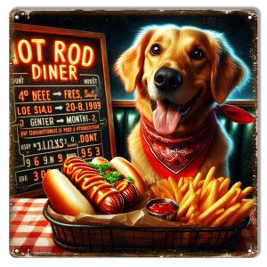 Hot Rod Diner, Golden Retriever 12"x12" Steel Sign - Etsy