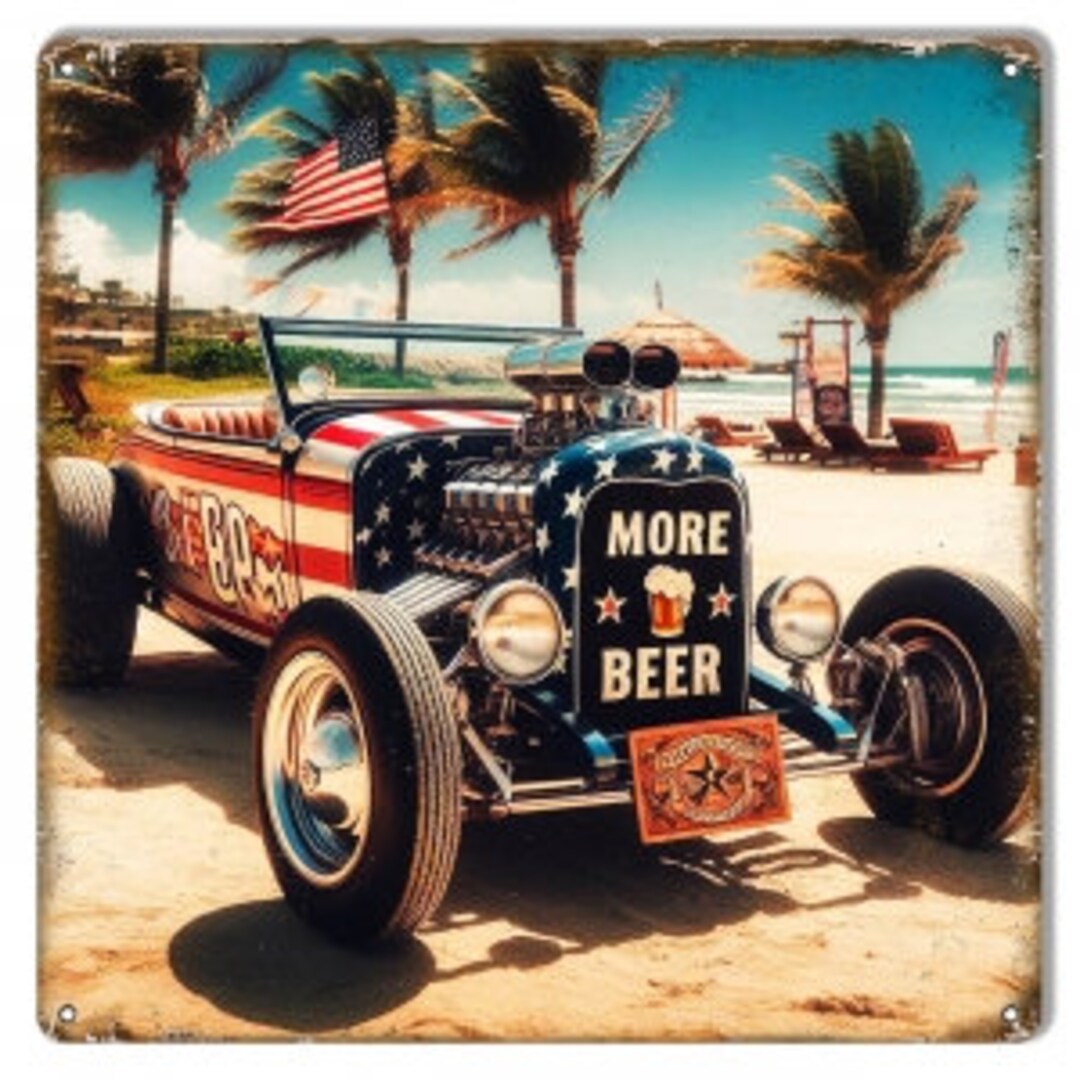 More Beer Hot Rod 12"x12" Steel Sign - Etsy