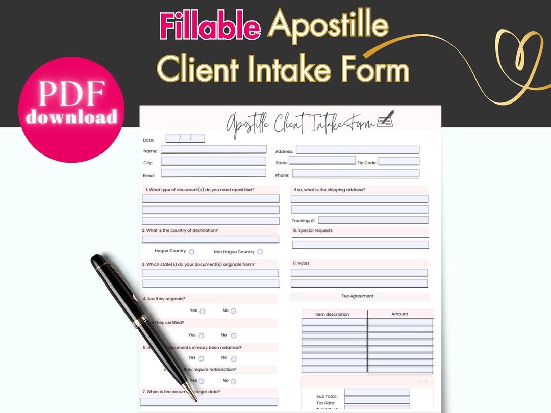 Fillable Notary Apostille Client Intake Form! - Etsy