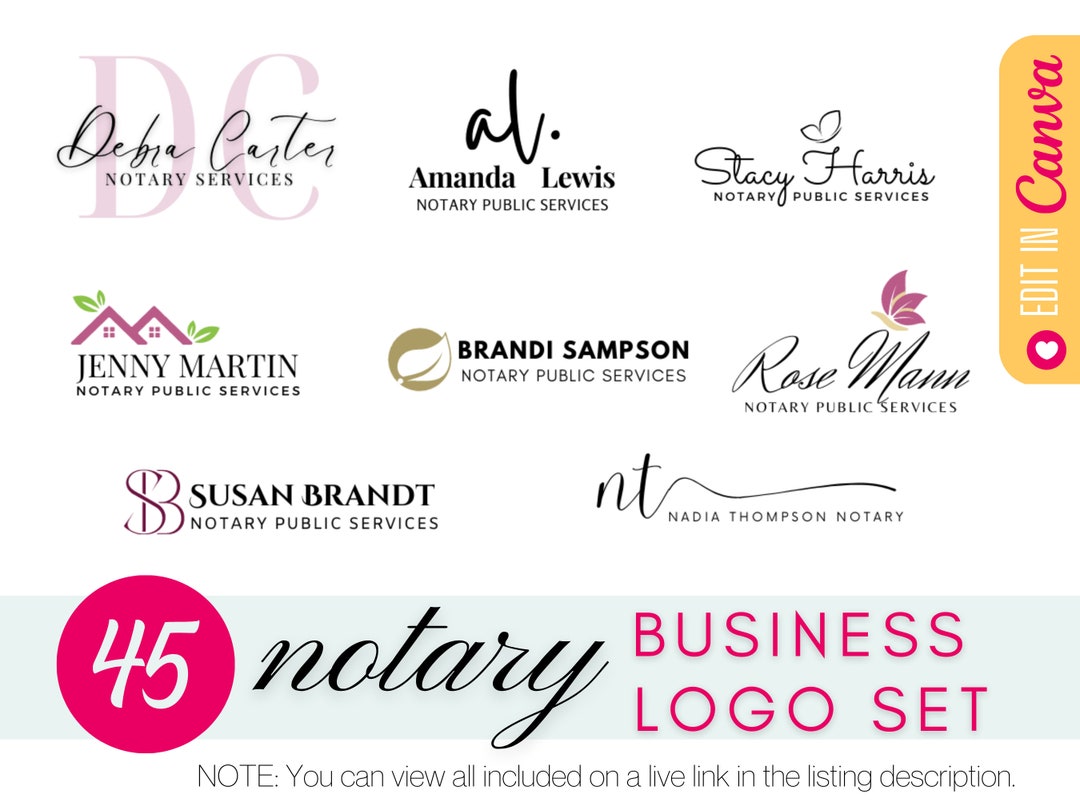 45 Notary Logo Bundle | Notary Public Logos | Notary | Notary Signing ...