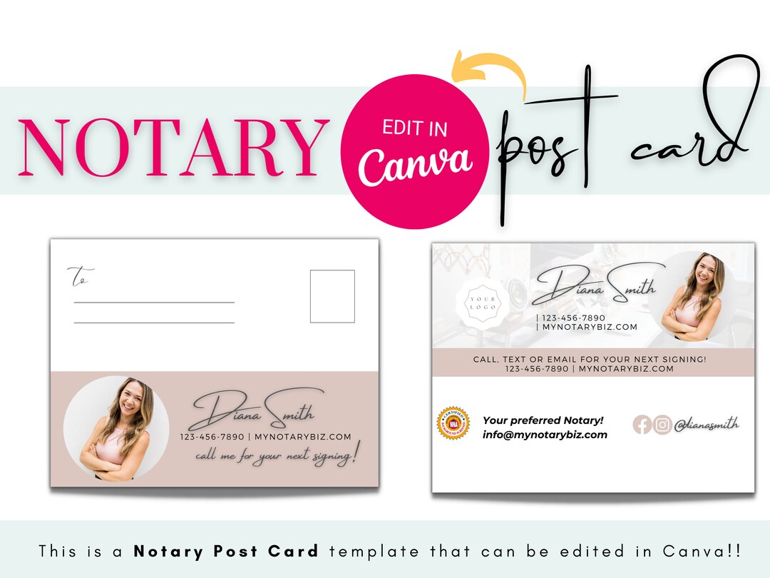 Notary Post Card | Marketing Post Card | Editable Post Card | Canva ...