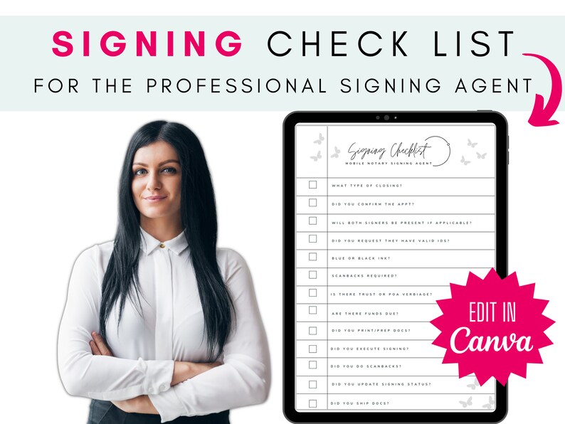 Notary Signing Checklist Notary Printable Notary Tools - Etsy
