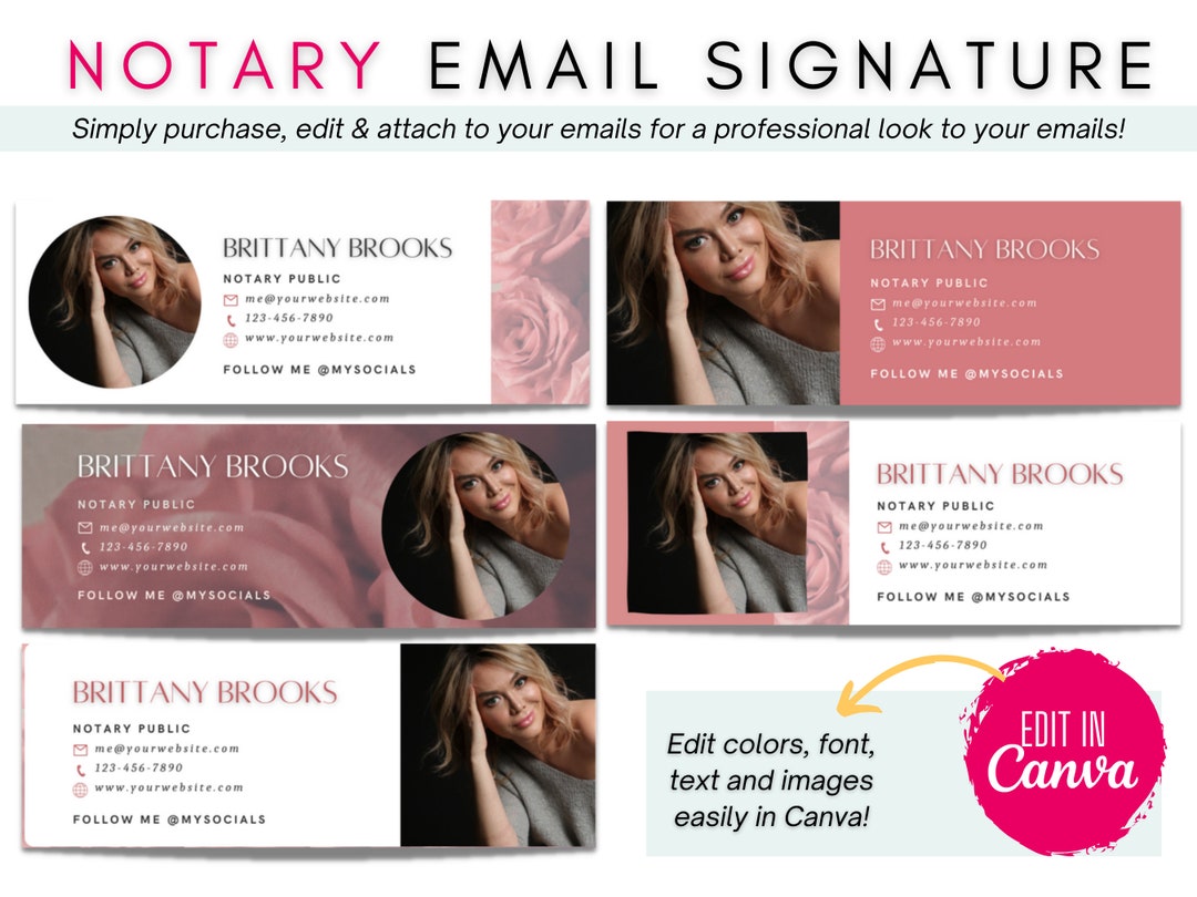Set of 5 Customizable Notary Email Signatures | Notary | Notary Public ...