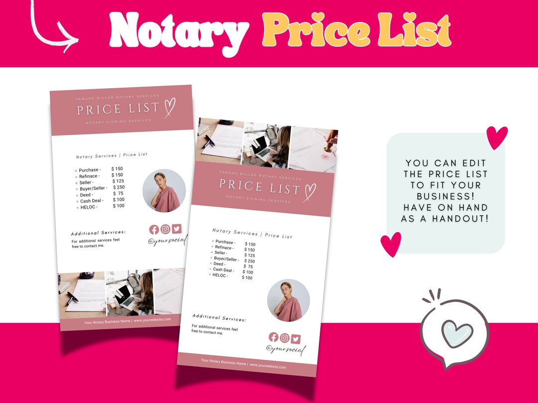 Notary Price List Template Customizable Price List for Notary Public ...