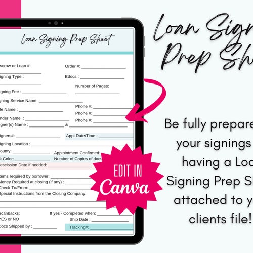 Loan Signing Prep Sheet Notary Printable Notary Tools - Etsy