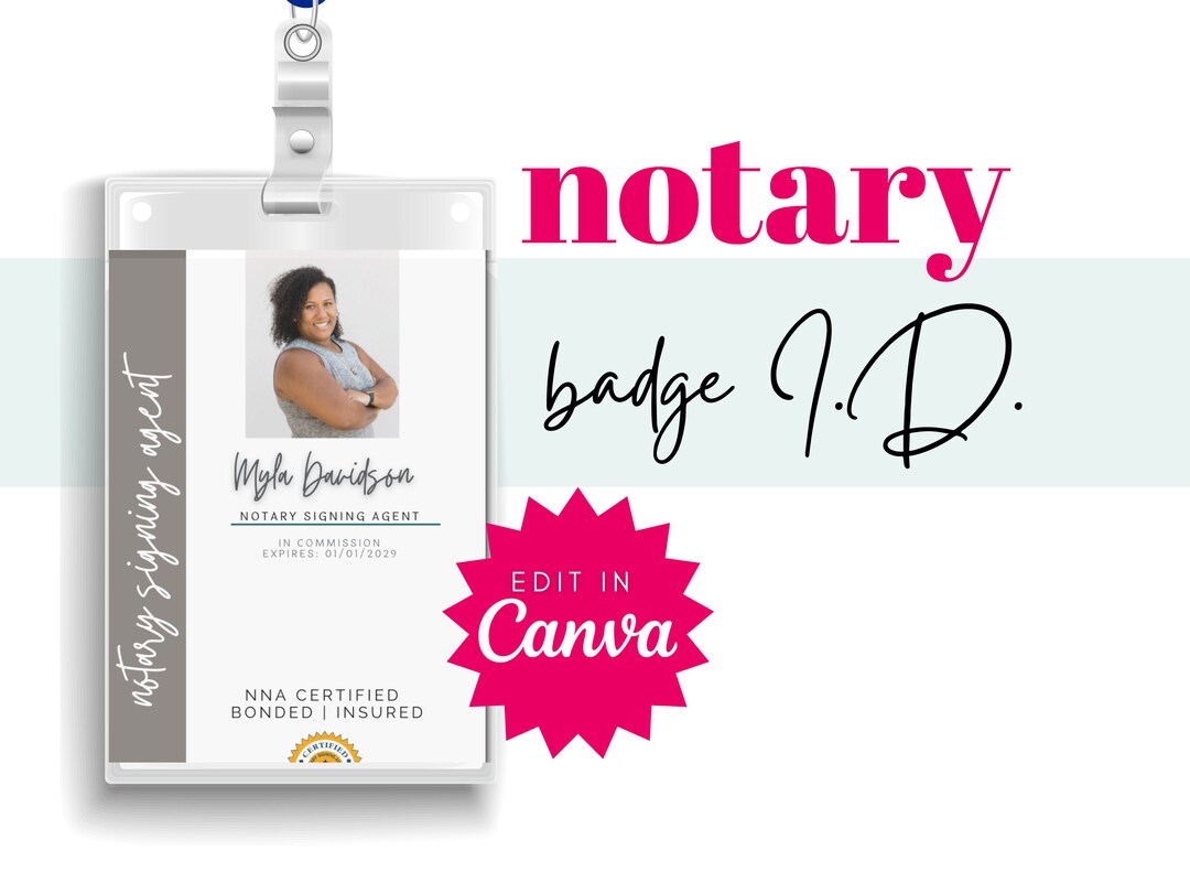 Notary ID Badge Template | Notary | Notary Public | Notary Signing ...