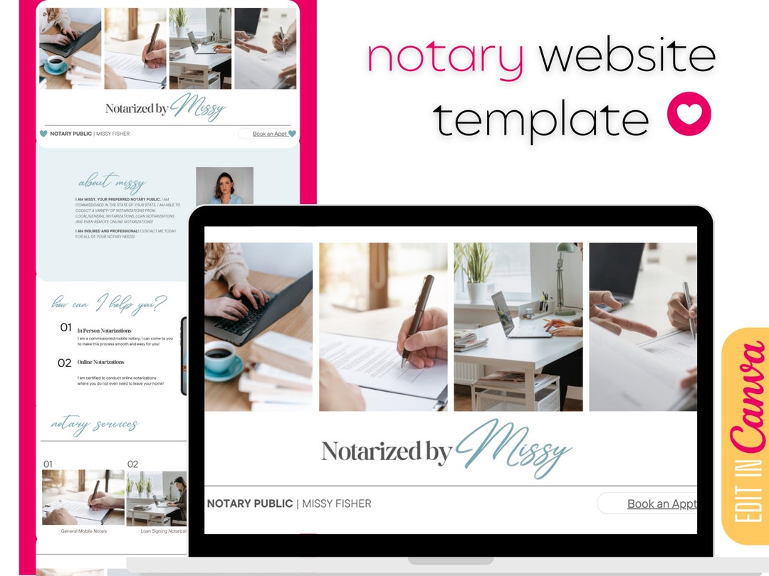 Notary Web Template Canva Web Template Notary Business Website Editable ...