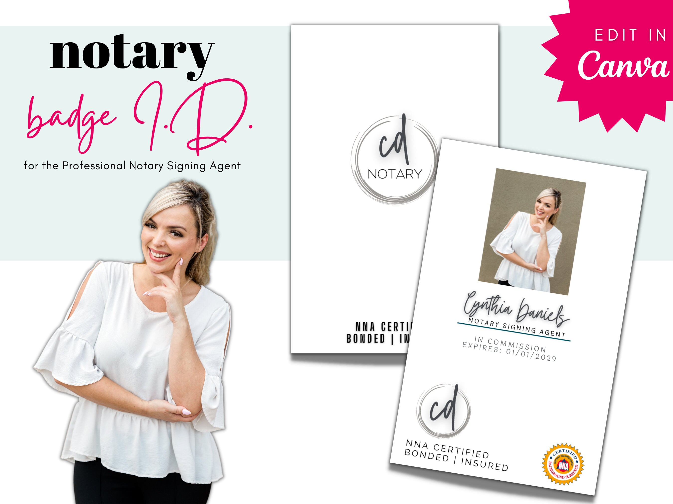 Notary ID Badge Template Notary Notary Public Notary Signing Agent RON ...