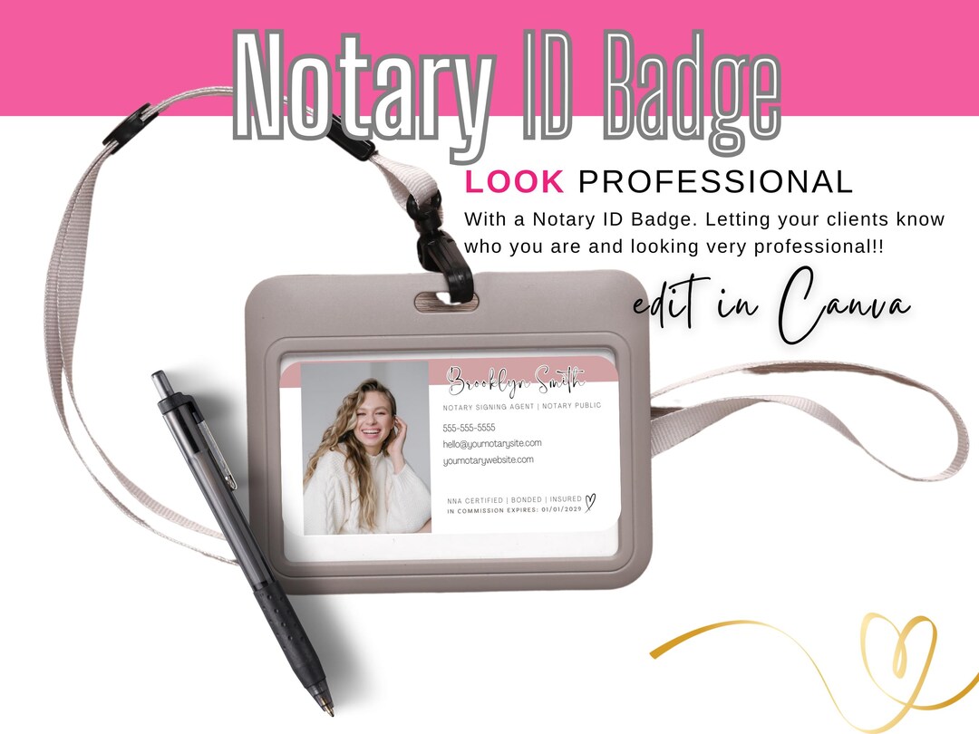 Notary ID Badge Template | Notary | Notary Public | Notary Signing ...