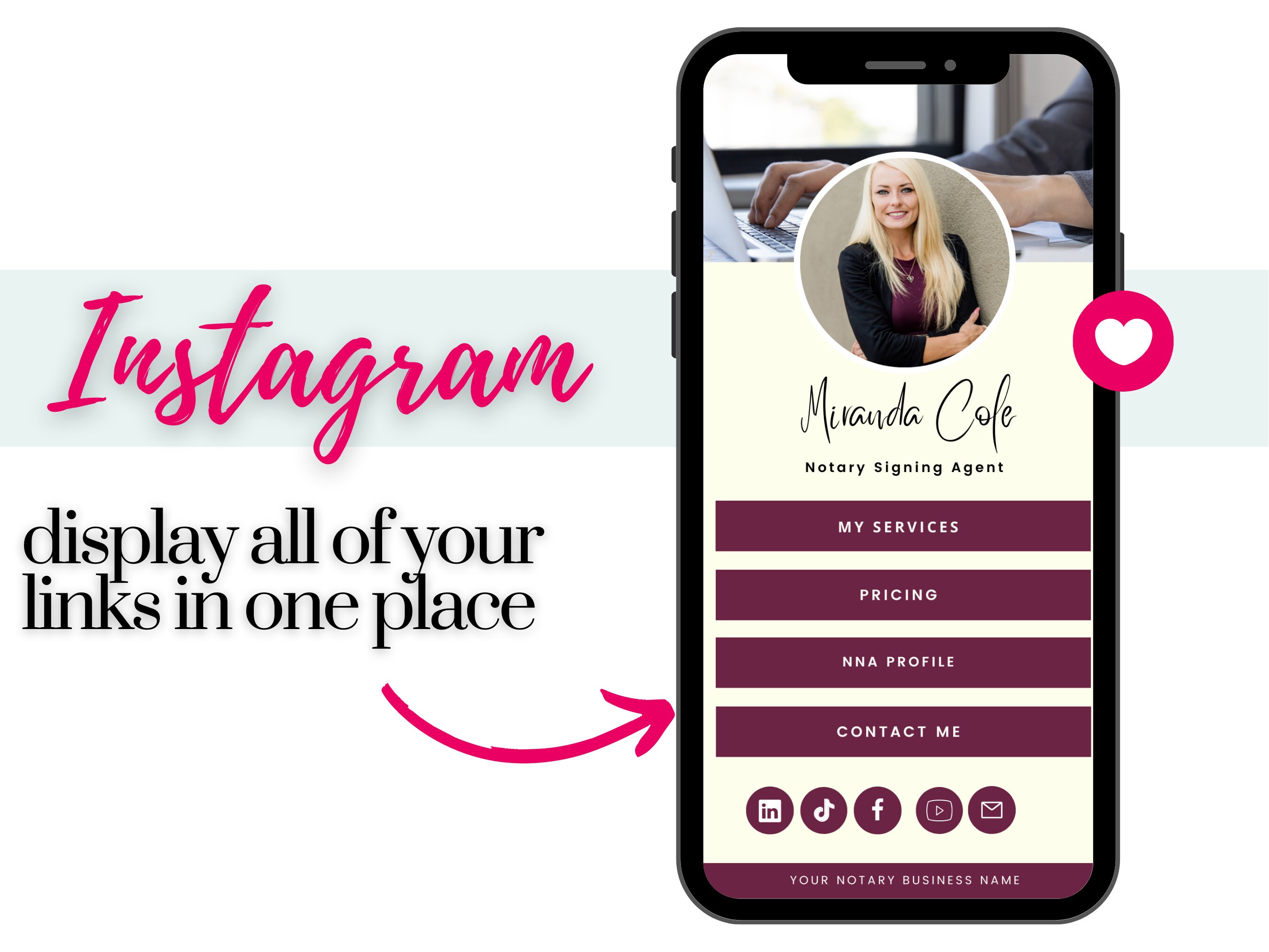 Notary Link in Bio Template Notary Notary Public Notary Signing Agent ...