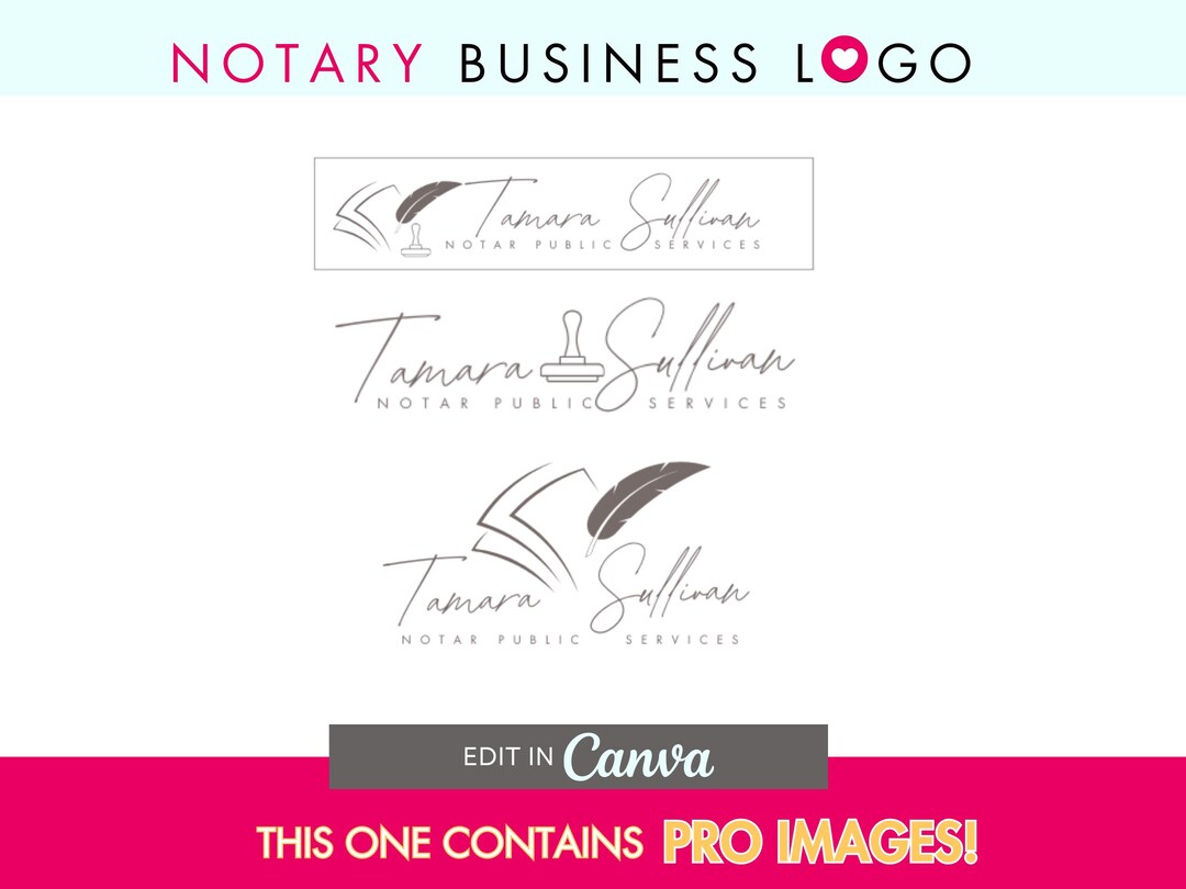 Notary Business Logo Set | Set of 3 Logos | Editable Notary Logo ...