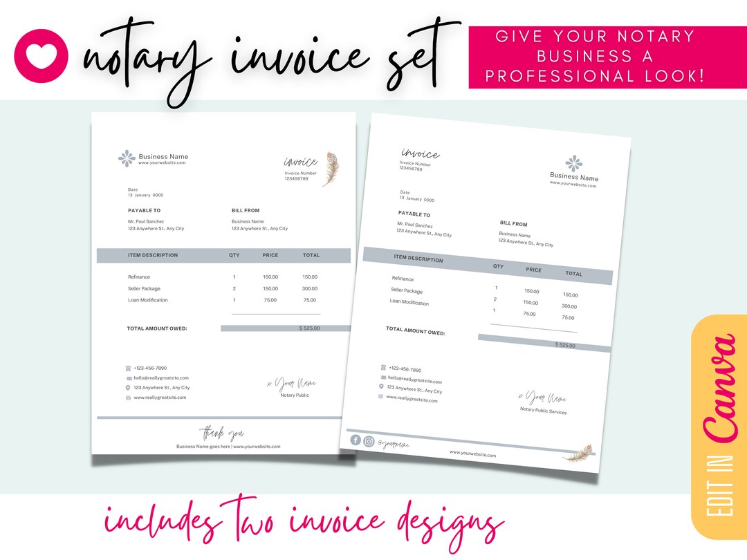 Notary Invoice Editable Notary Invoice Notary Marketing Flyer Notary ...