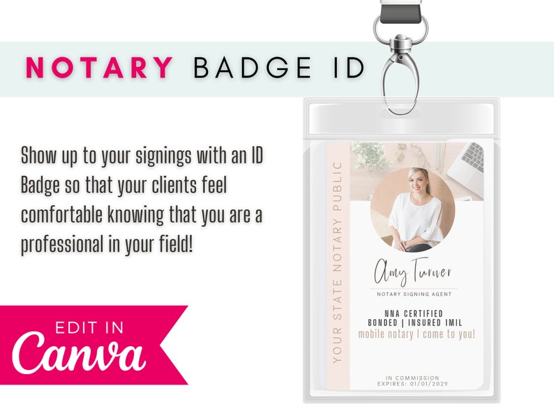 Notary ID Badge Template Notary Notary Public Notary - Etsy