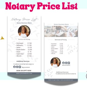 Notary Price List Template: Customizable Canva Design (4 Pack) - Etsy