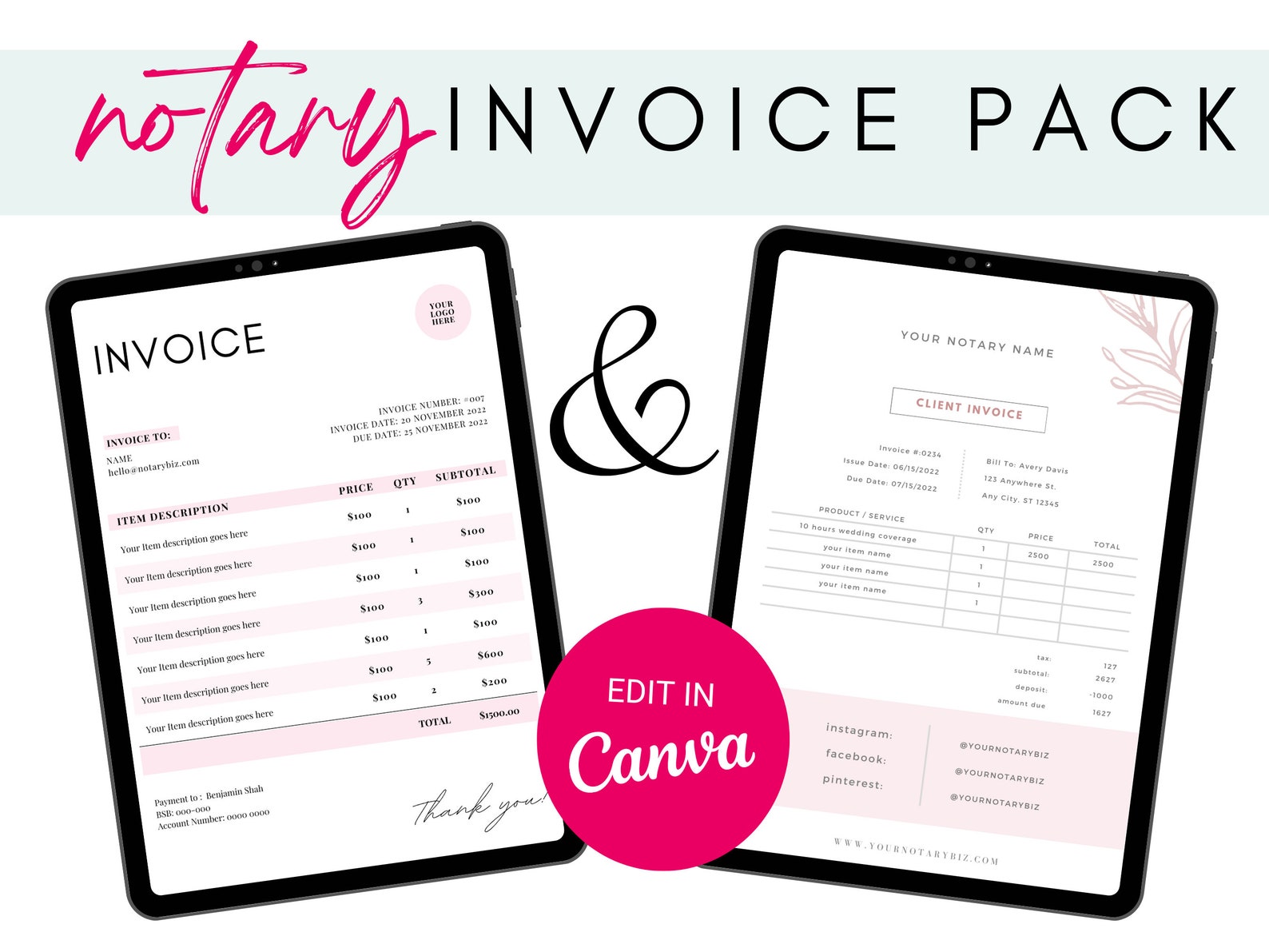 Notary Invoice Editable Notary Invoice Notary Marketing - Etsy