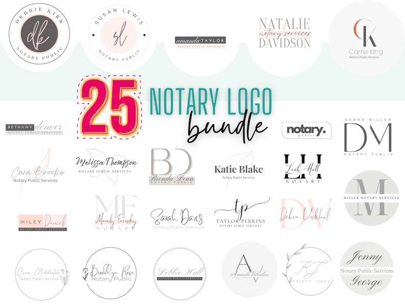 25 Notary Logo Bundle Notary Public Logos Notary Notary Signing Agent ...
