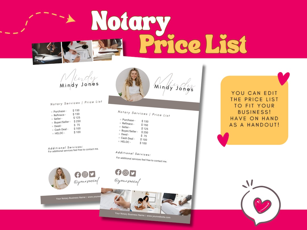 Notary Price List Template: Customizable Canva Design (PDF) - Etsy