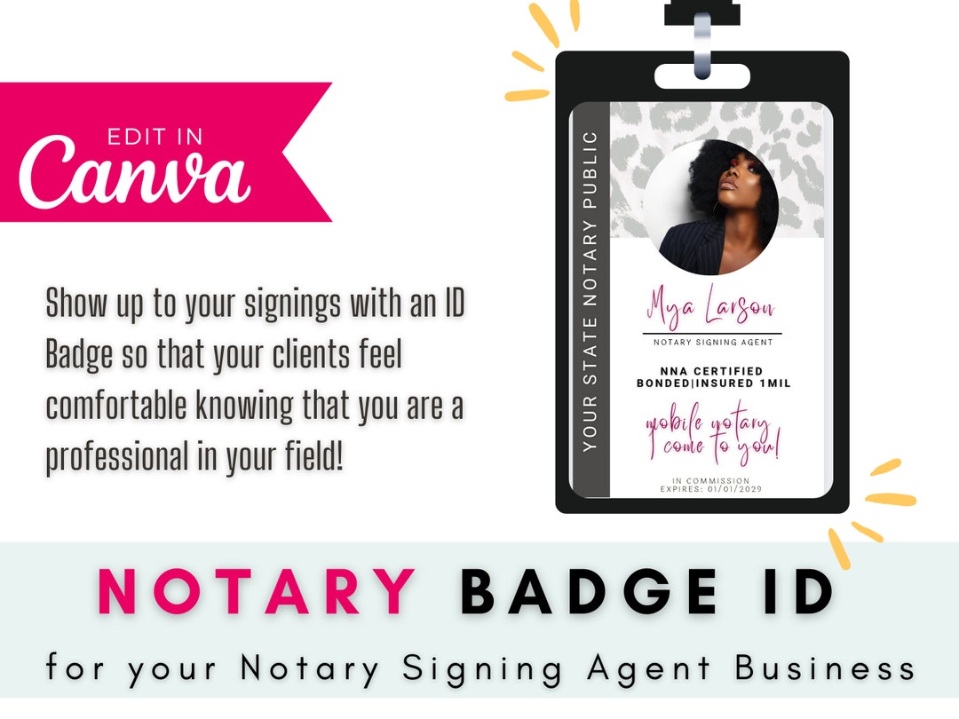 Notary ID Badge Template | Notary | Notary Public | Notary Signing ...