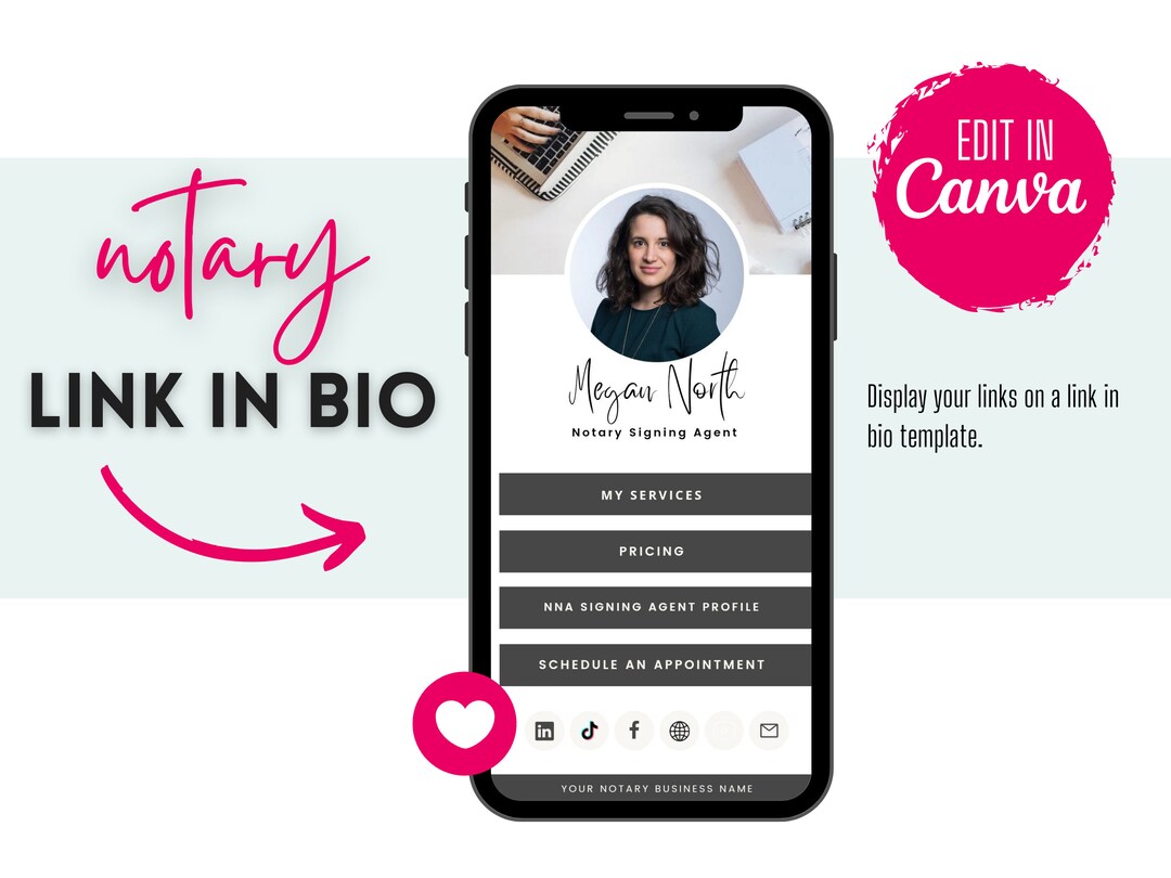 Notary Link in Bio Template | Notary | Notary Public | Notary Signing ...