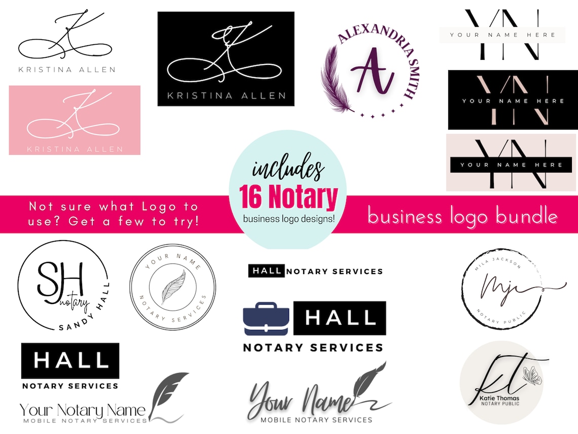 16 Logos Notary Logo Bundle Logo Bundle Notary Logos Notary Business ...