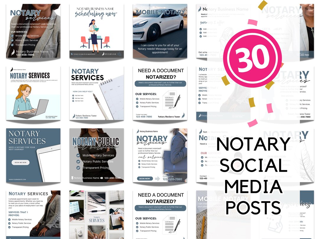 30 Notary Social Media Posts: Customizable Templates (canva) - Etsy