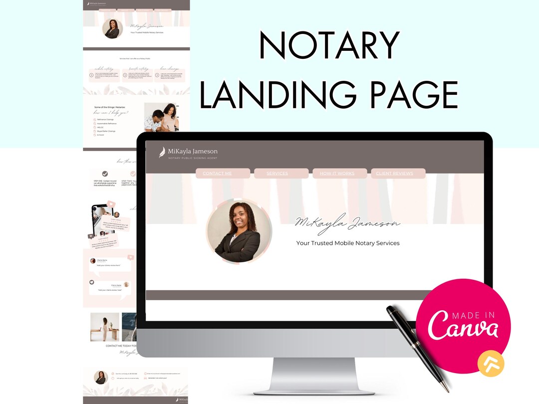 Notary Web Template Canva Web Template Notary Business Website Editable ...