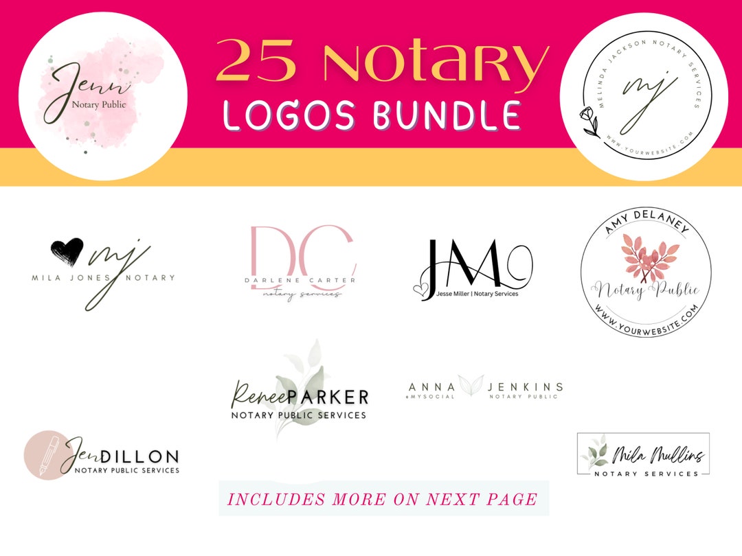 25 Notary Logo Bundle | Notary Public Logos | Notary | Notary Signing ...