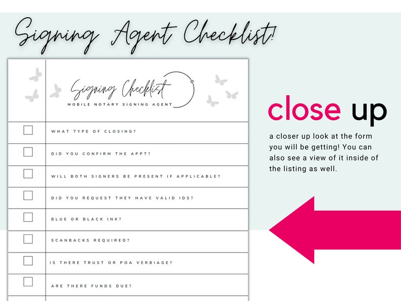 Notary Signing Checklist Notary Printable Notary Tools - Etsy