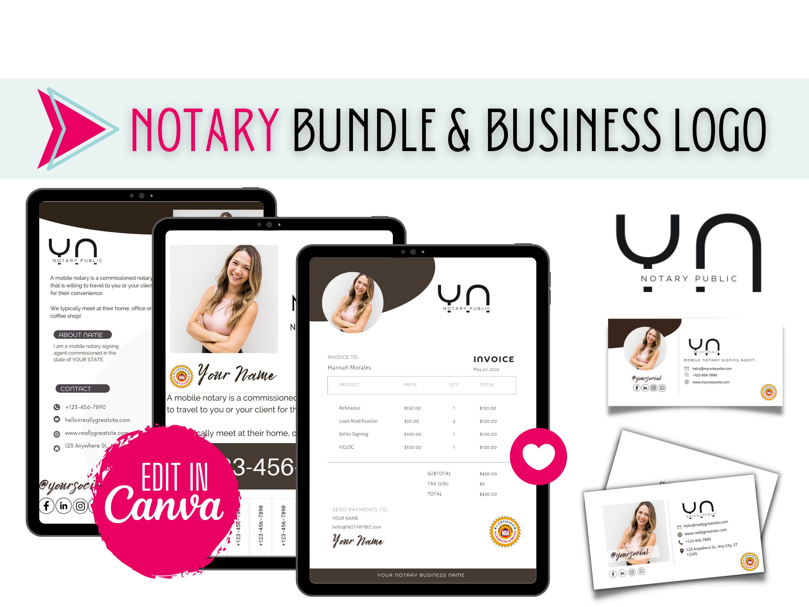 Notary Branding Bundle Notary Business Card Link in Bio - Etsy