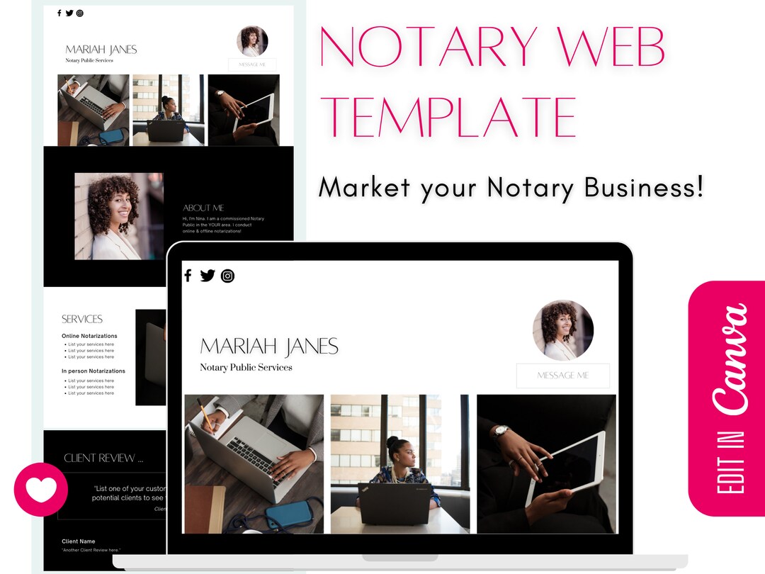 Notary Business Website Template: Editable Canva Web Design - Etsy