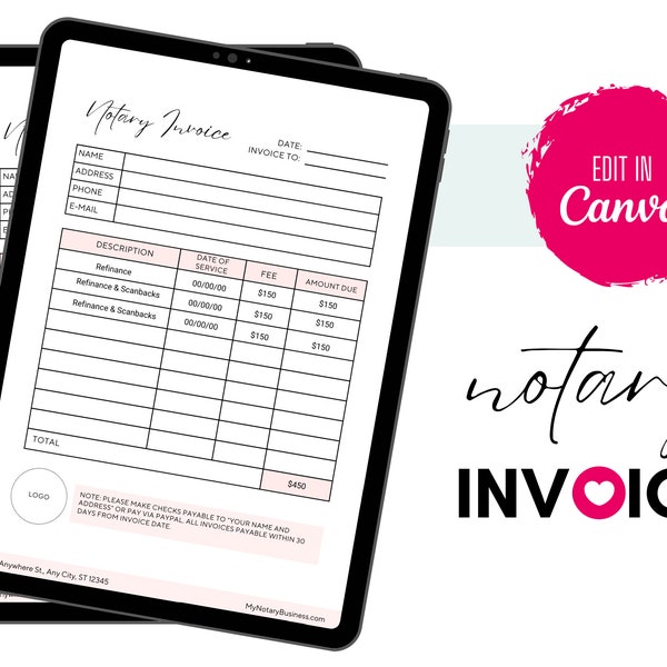 Notary Signing Agent Invoice - Etsy
