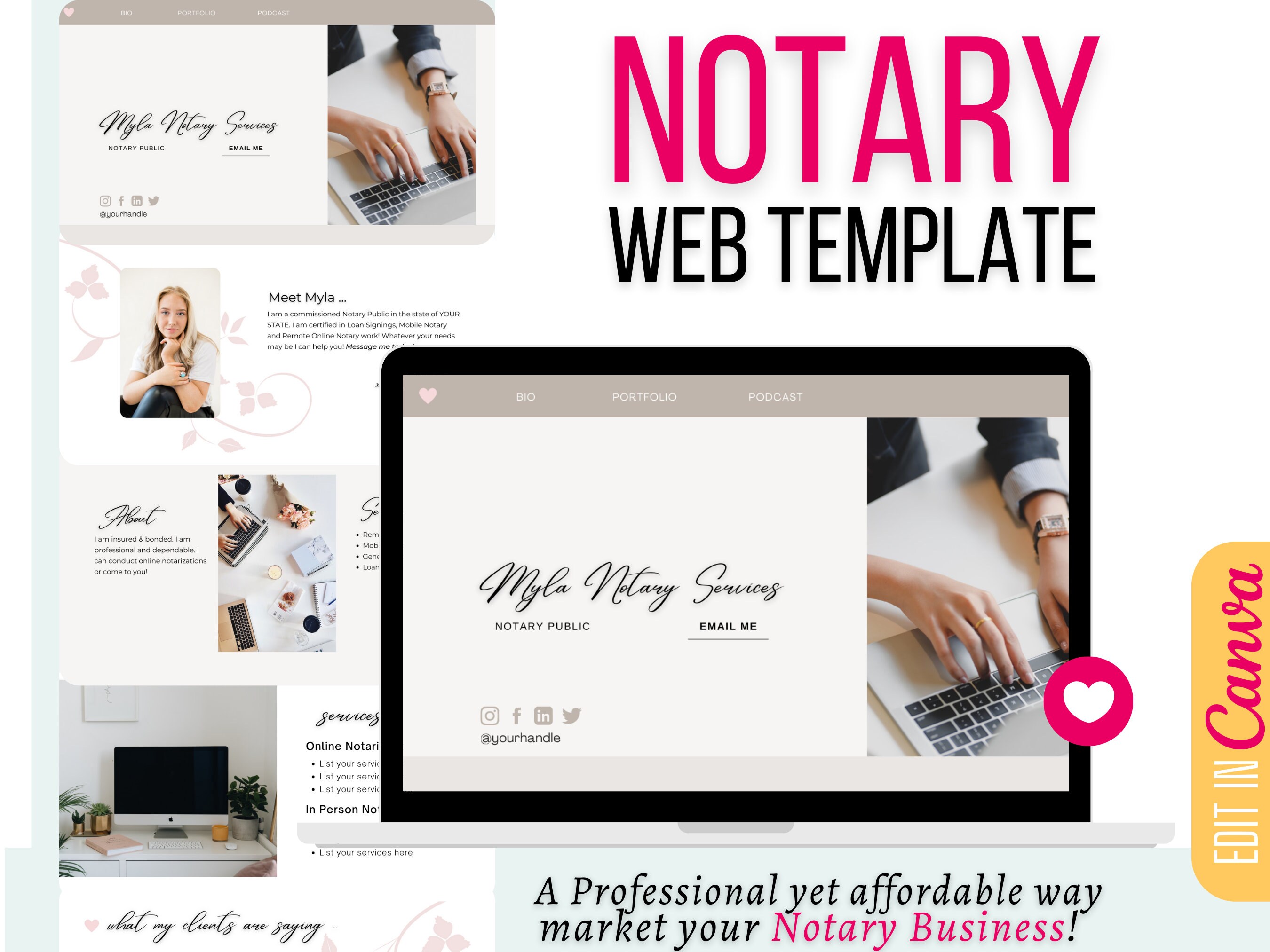 Notary Web Template Canva Web Template Notary Business - Etsy