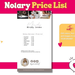 Notary Price List Template: Customizable Canva Design (PDF) - Etsy