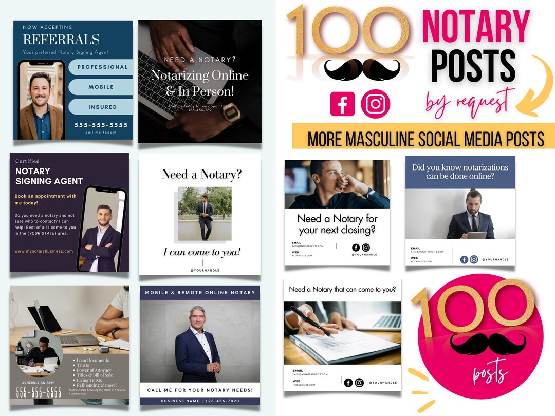 100 Notary Social Media Posts: Masculine Marketing Templates - Etsy