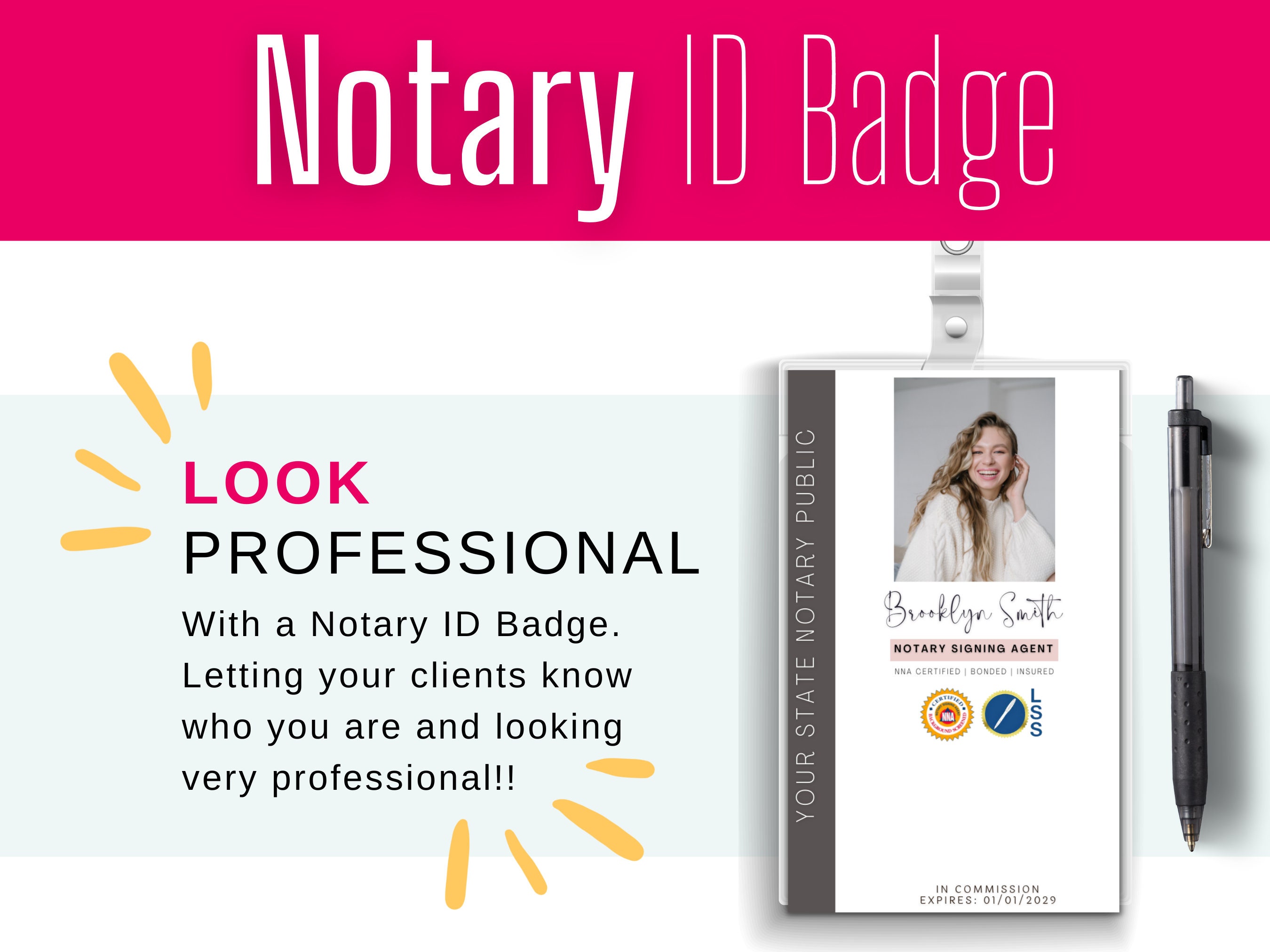 Notary ID Badge Template Notary Notary Public Notary Signing Agent RON ...