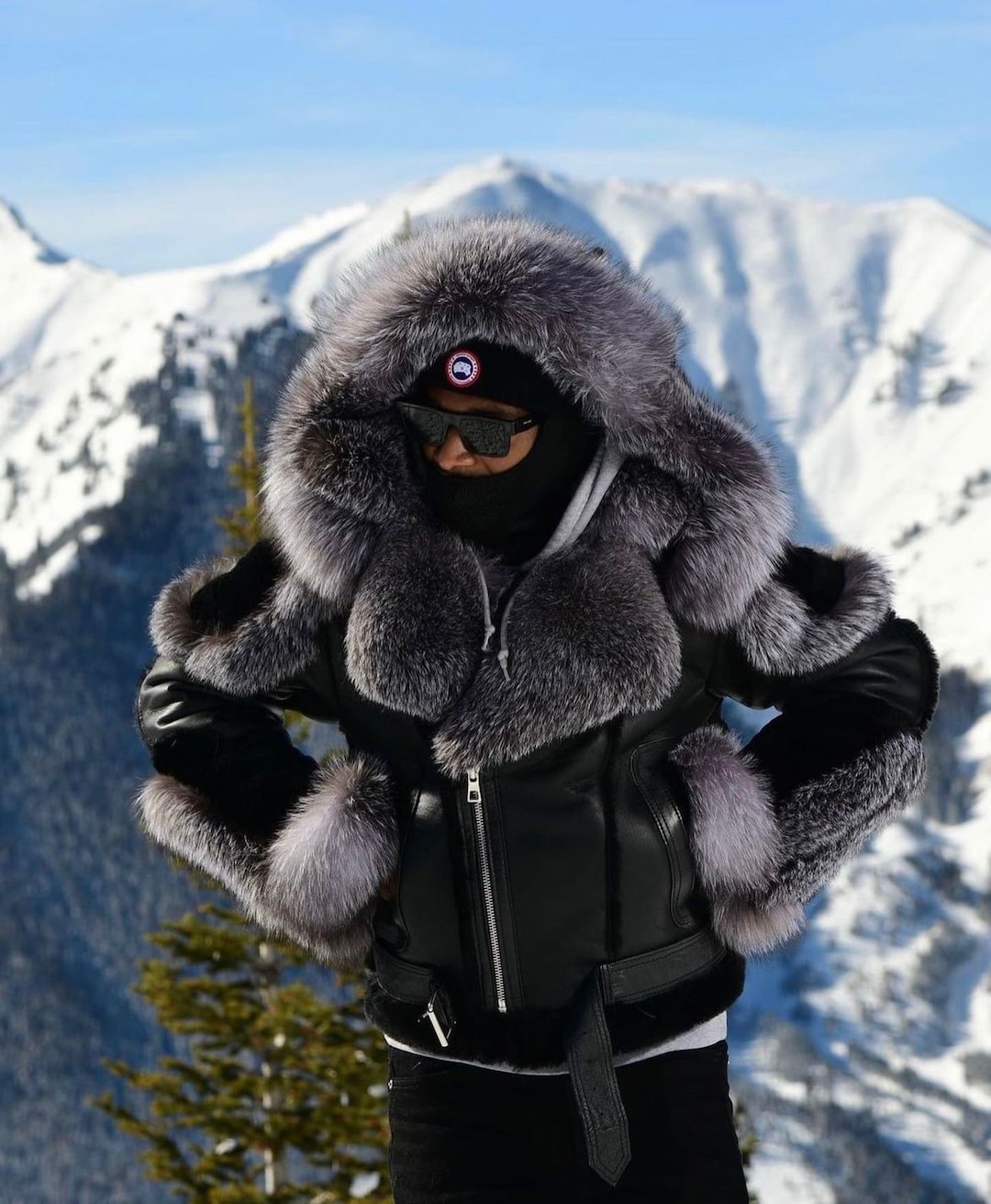 Black Vintage Soft Lamb Shearling Coat With Argentine Fox Fur Collar ...