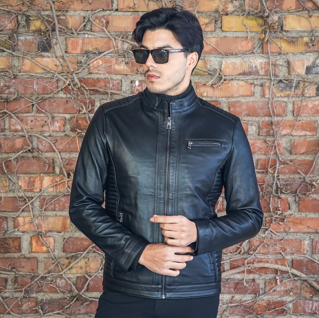 Real Black Leather Men's Racing Jacket Genuine Leather - Etsy